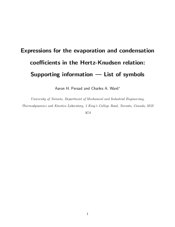 (PDF) Expressions for the Evaporation and Condensation Coefficients in ...