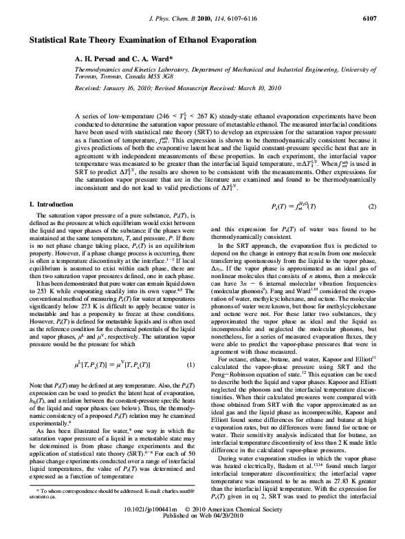 (PDF) Statistical Rate Theory Examination of Ethanol Evaporation ...