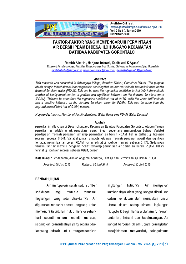 (PDF) Faktor-Faktor Yang Mempengaruhi Permintaan Air Bersih Pdam DI Desa Ilohungayo Kecamatan ...