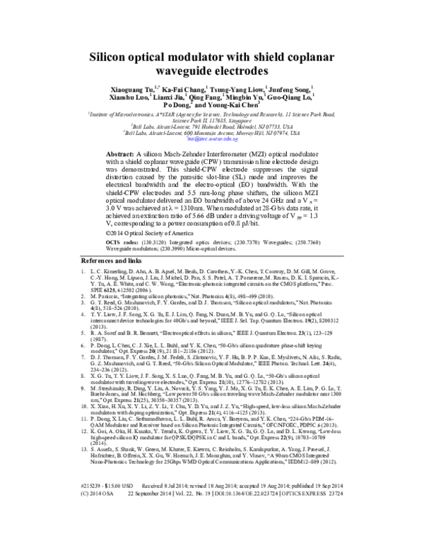 (PDF) Silicon optical modulator with shield coplanar waveguide electrodes