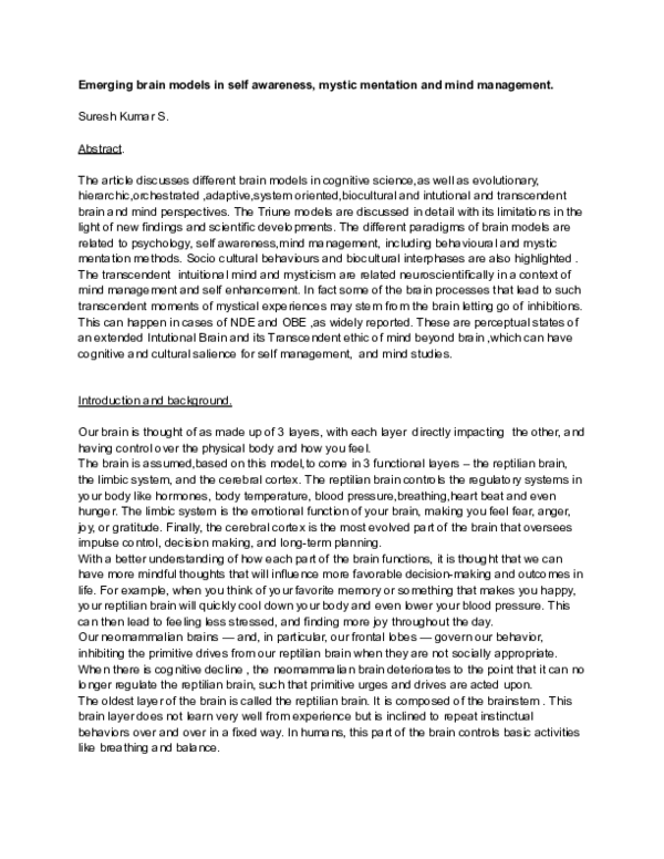 (PDF) Emerging brain models in self awareness, mystic mentation and ...