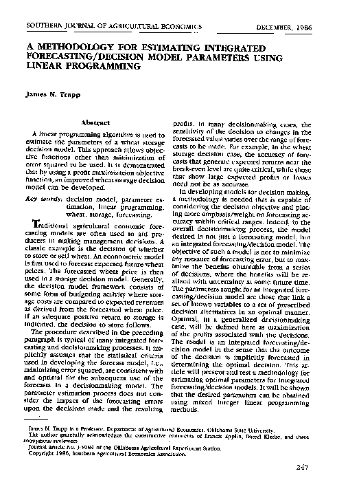 (PDF) A Methodology for Estimating Integrated Forecasting/Decision Model Parameters Using Linear ...