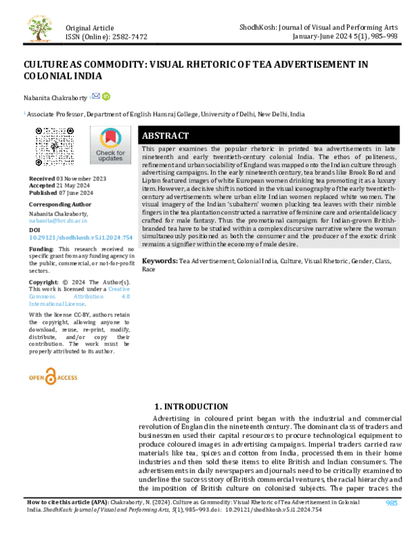 (PDF) CULTURE AS COMMODITY: VISUAL RHETORIC OF TEA ADVERTISEMENT IN ...