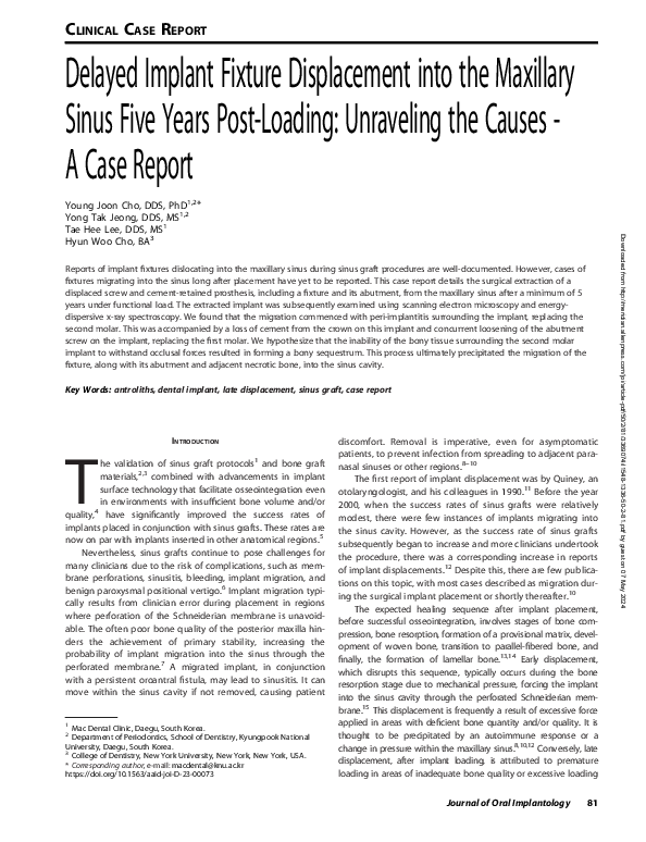 (PDF) Delayed Implant Fixture Displacement into the Maxillary Sinus ...