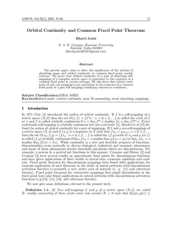 Pdf Orbital Continuity And Common Fixed Point Theorems