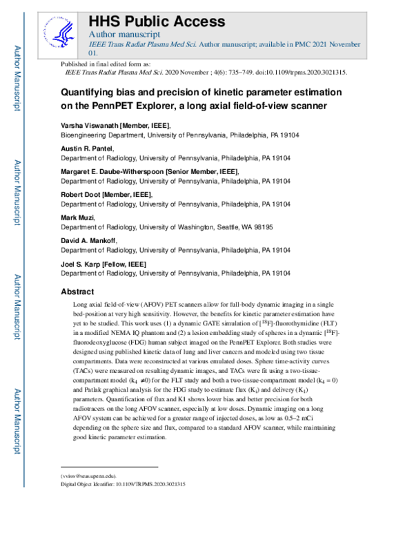 (PDF) Quantifying Bias and Precision of Kinetic Parameter Estimation on ...