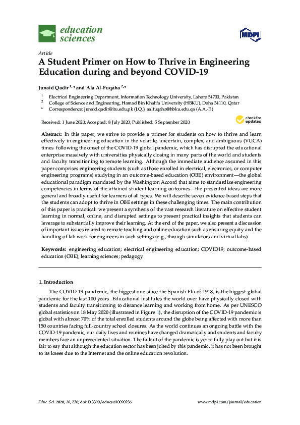 (PDF) A Student Primer on How to Thrive in Engineering Education during ...