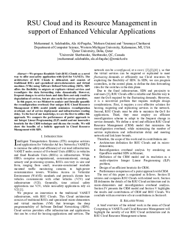(PDF) RSU cloud and its resource management in support of enhanced ...