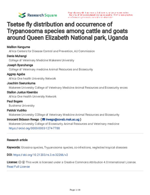 (PDF) Tsetse fly distribution and occurrence of Trypanosoma species ...