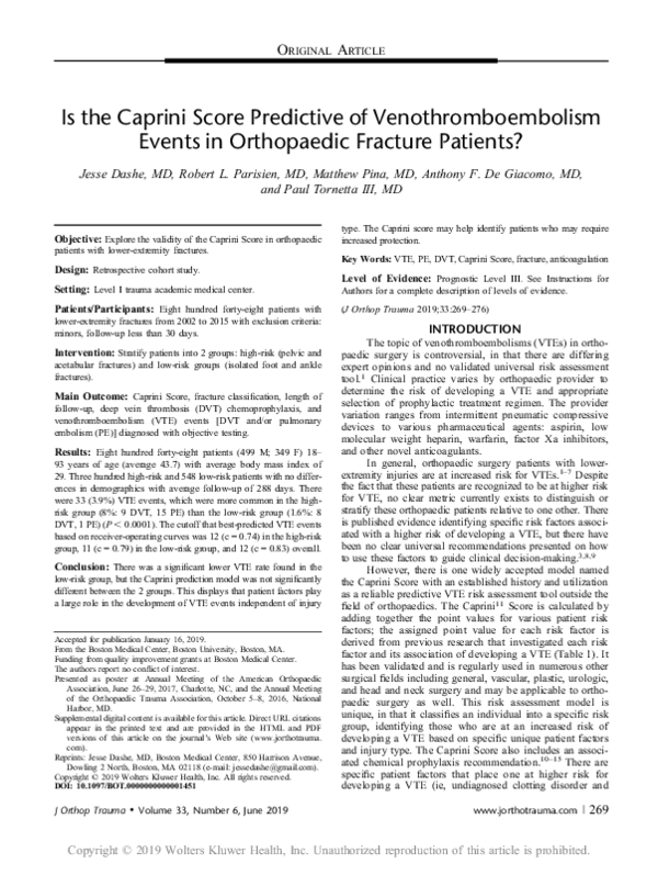 (PDF) Is the Caprini Score Predictive of Venothromboembolism Events in ...