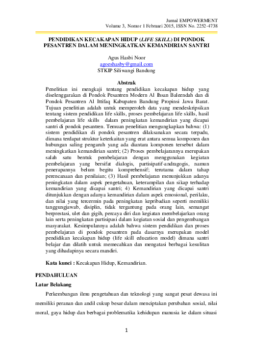 (PDF) Pendidikan Kecakapan Hidup (Life Skill) DI Pondok Pesantren Dalam Meningkatkan Kemandirian ...