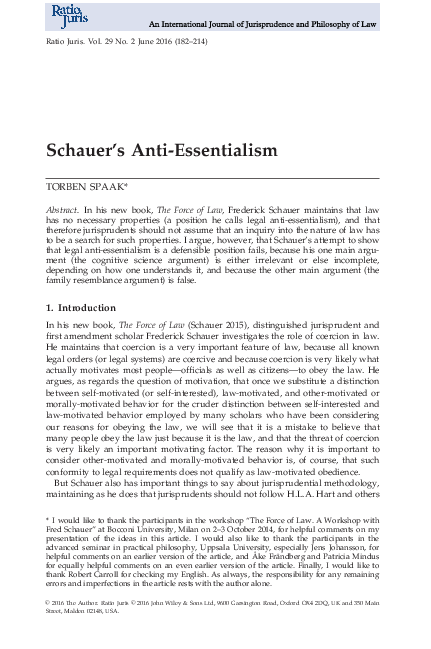 (PDF) Schauer's Anti-Essentialism