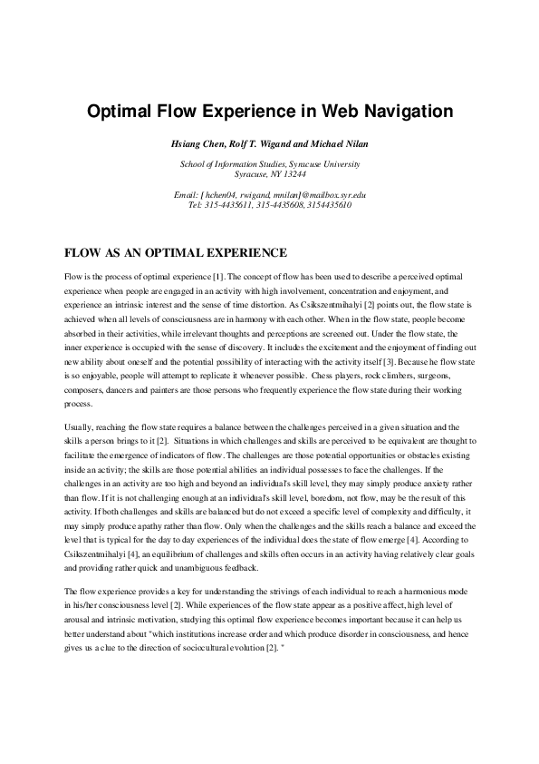 (PDF) Optimal Flow Experience in Web Navigation
