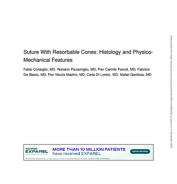 (PDF) Suture With Resorbable Cones: Histology and Physico-Mechanical ...