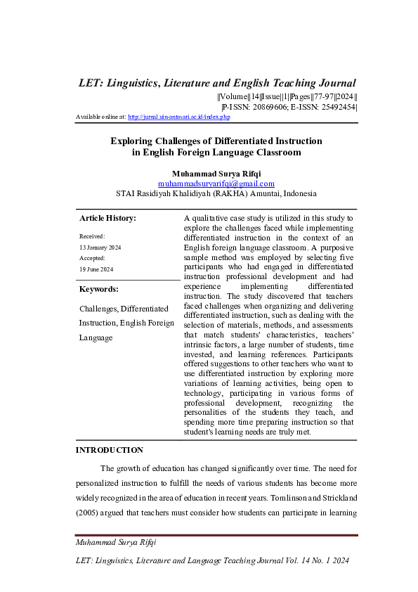 (PDF) Exploring Challenges of Differentiated Instruction in English ...
