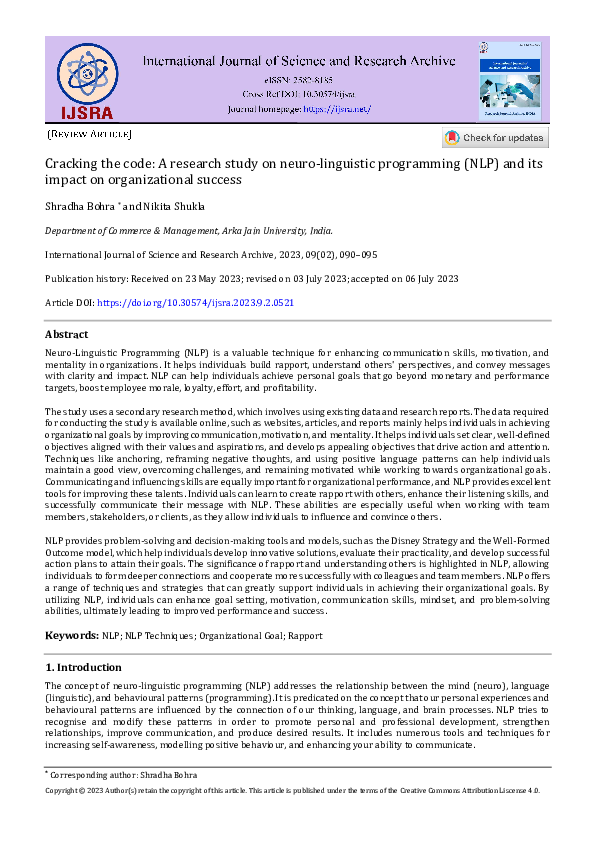 (PDF) Cracking the code: A research study on neuro-linguistic programming (NLP) and its impact ...