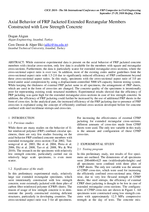 (PDF) Axial Behavior of FRP Jacketed Extended Rectangular Members ...