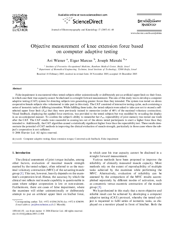 (PDF) Objective measurement of knee extension force based on computer ...