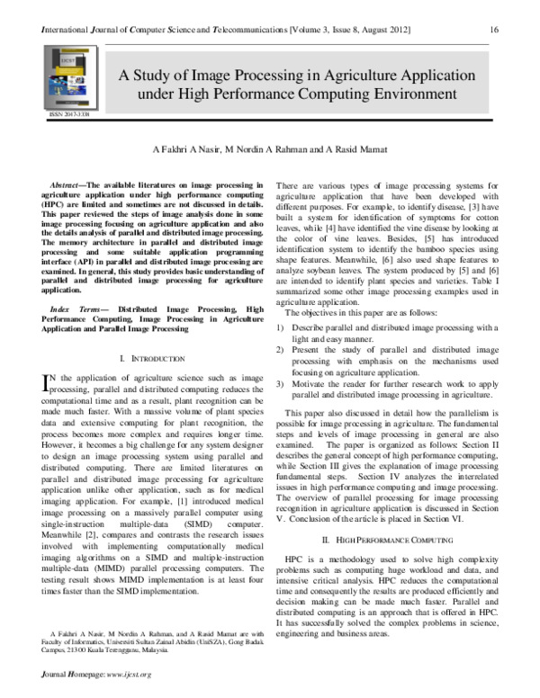 (PDF) A Study of Image Processing in Agriculture Application under High Performance Computing ...