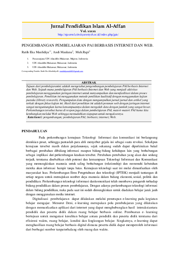 (PDF) PENGEMBANGAN PEMBELAJARAN PAI BERBASIS INTERNET DAN WEB
