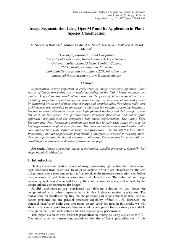 (PDF) Parallel Image Segmentation for Plant Species Using OpenMP