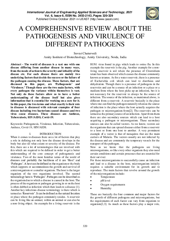 A Comprehensive Review About the Pathogenesis and Virulence of ...