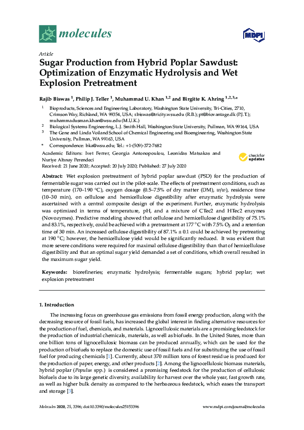 (PDF) Sugar Production from Hybrid Poplar Sawdust: Optimization of ...