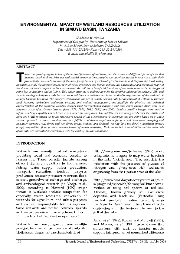 (PDF) Wetland Resource Management in Simuyu Basin