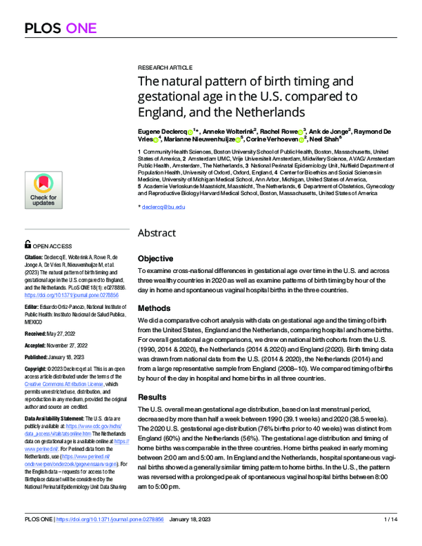 (PDF) The natural pattern of birth timing and gestational age in the U ...