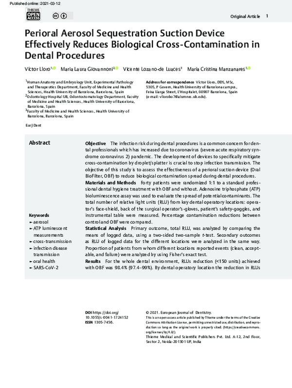 (PDF) Perioral Aerosol Sequestration Suction Device Effectively Reduces ...