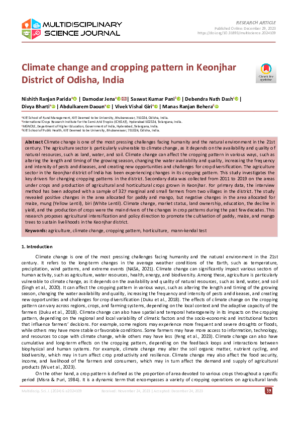 (PDF) Climate change and cropping pattern in Keonjhar District of ...
