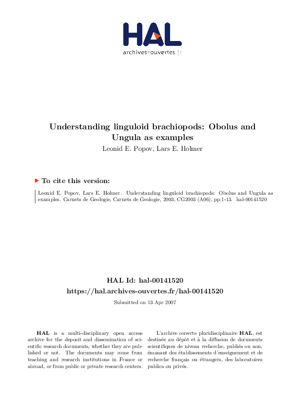 (PDF) Understanding linguloid brachiopods: Obolus and Ungula as examples