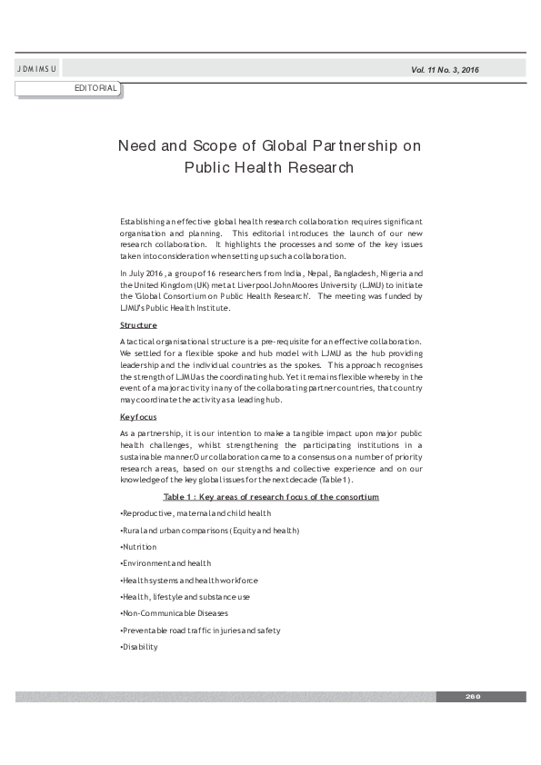 (PDF) Need and scope of global partnership on public health research