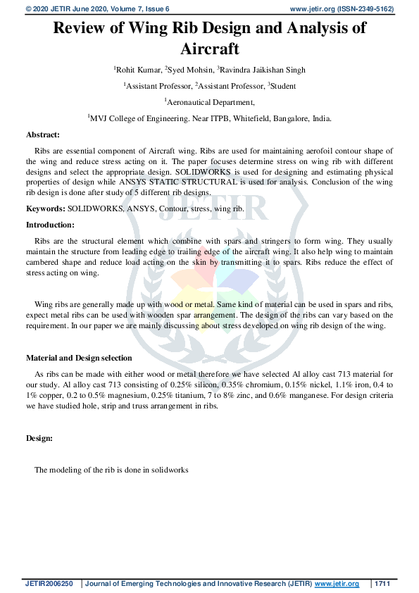 (PDF) Review of Wing Rib Design and Analysis of Aircraft