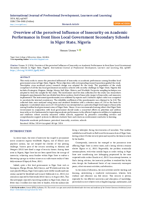 (PDF) Overview of the perceived Influence of Insecurity on Academic ...
