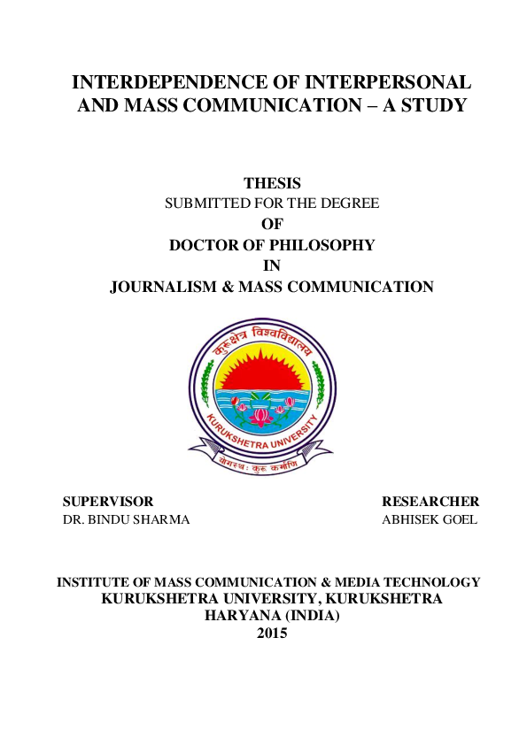 (PDF) Interdependence of interpersonal and mass communication A study