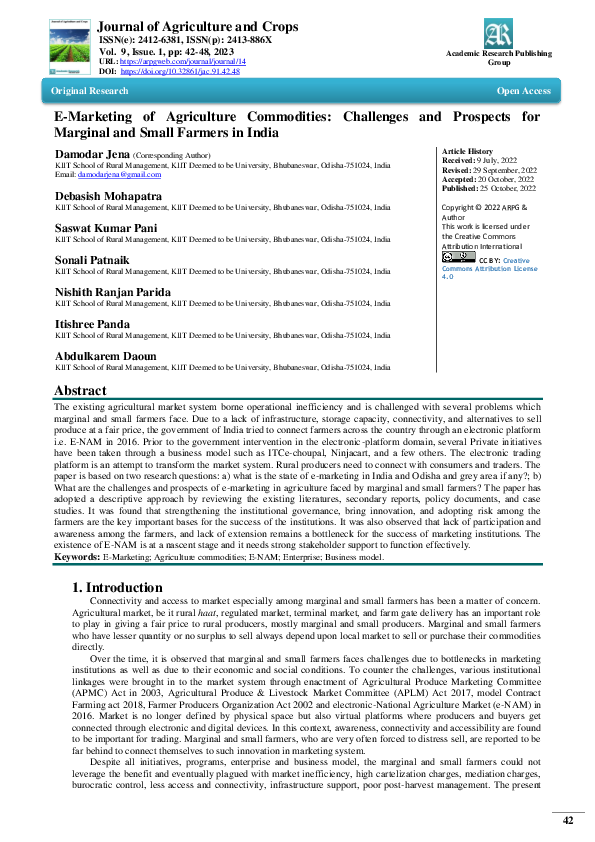 (PDF) E-Marketing of Agriculture Commodities: Challenges and Prospects ...