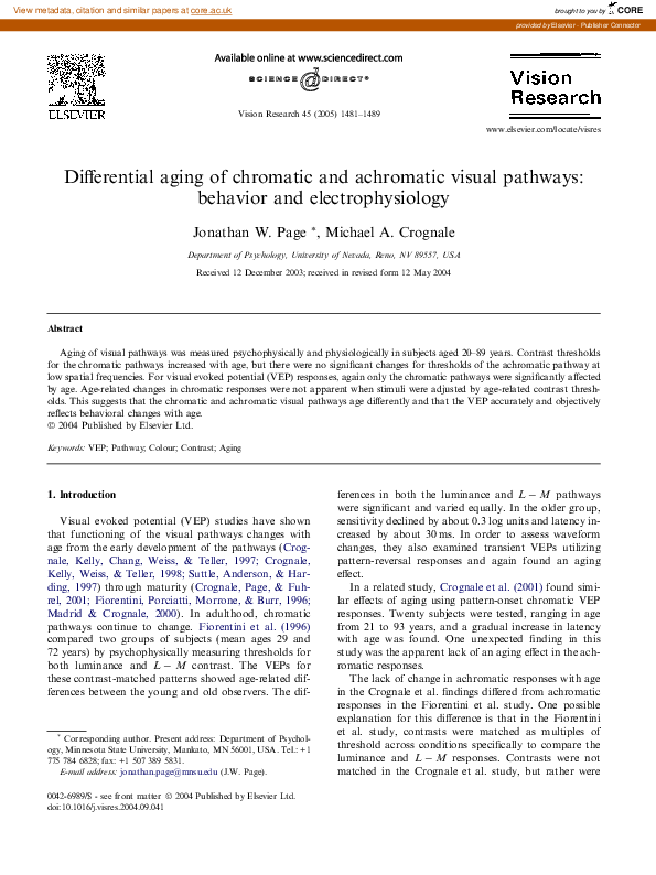 (PDF) Differential aging of chromatic and achromatic visual pathways ...