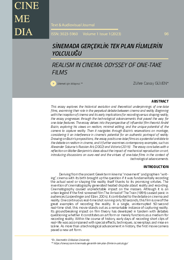 (PDF) Realism in Cinema: Odyssey of One-Take Films