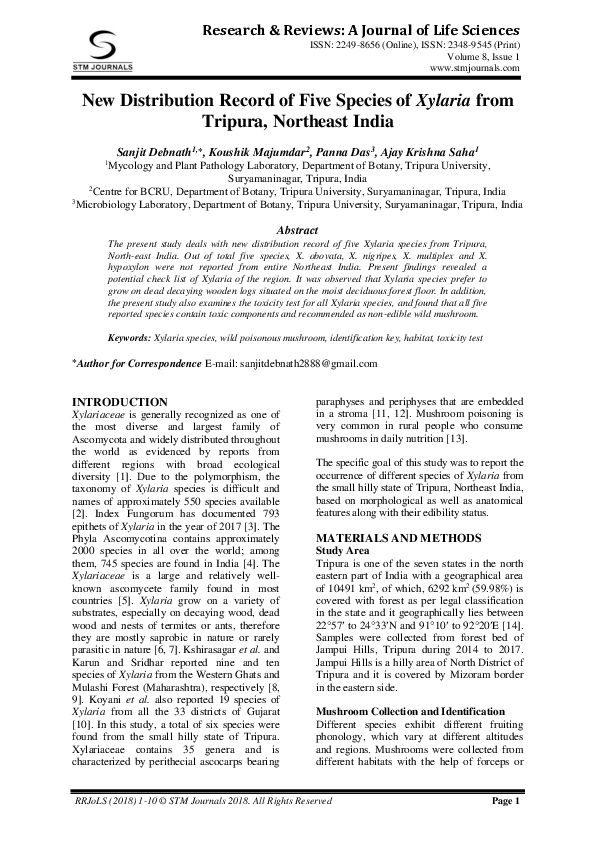 (PDF) New Distribution Record of Five Species of Xylaria from Tripura ...