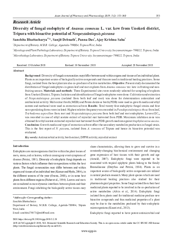 (PDF) Diversity of fungal endophyte of Ananus comosus L. var. kew from ...