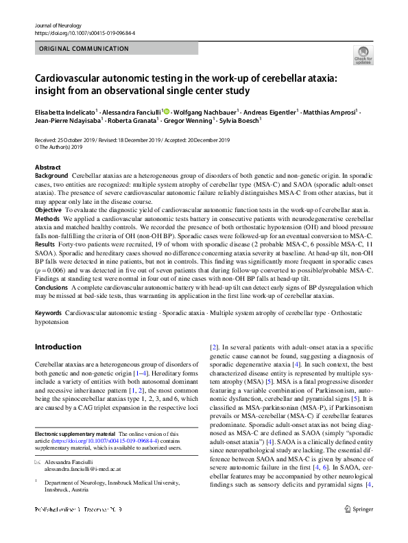 (PDF) Cardiovascular autonomic testing in the work-up of cerebellar ...