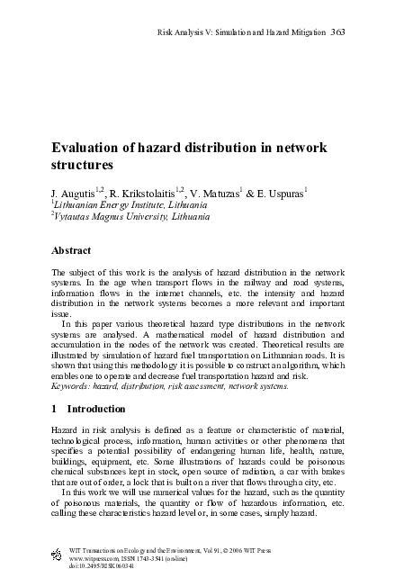 (PDF) Evaluation of hazard distribution in network structures