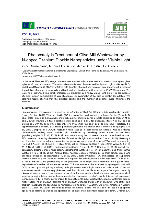(PDF) Photocatalytic treatment of olive mill wastewater by magnetic ...