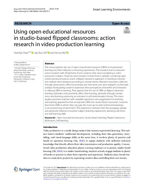 (PDF) Using open educational resources in studio-based flipped classrooms: action research in ...