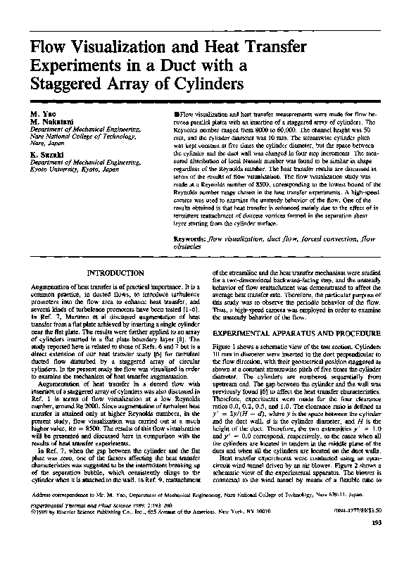 (PDF) Flow visualization and heat transfer experiments in a duct with a ...