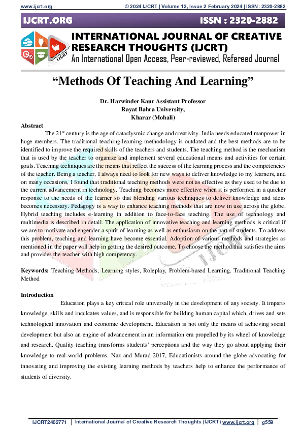 (PDF) "Methods Of Teaching And Learning"
