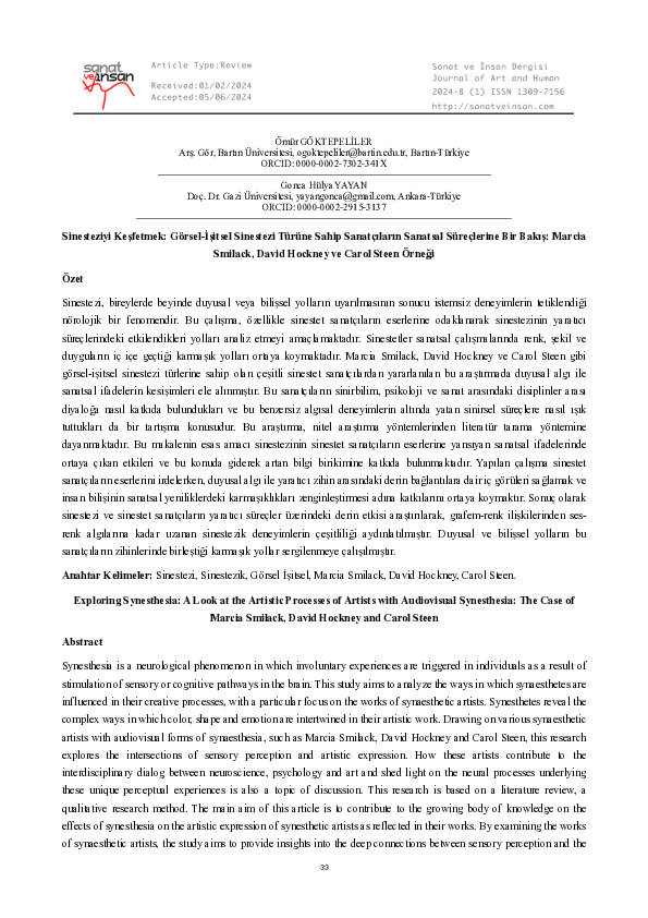 (PDF) Sinesteziyi Keşfetmek: Görsel-İşitsel Sinestezi Türüne Sahip ...