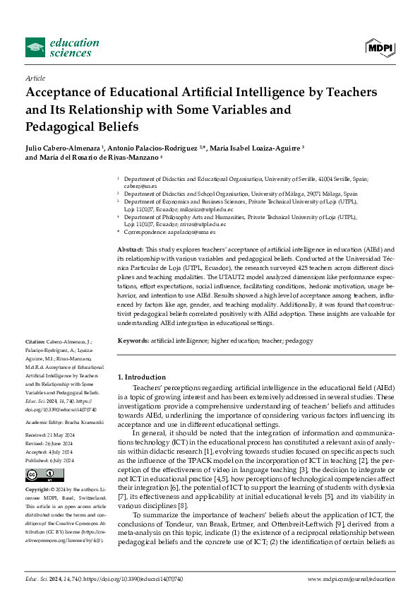 (PDF) Acceptance of Educational Artificial Intelligence by Teachers and Its Relationship with ...