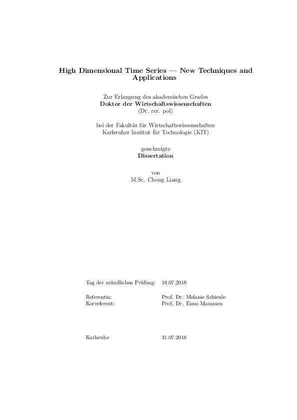 Pdf High Dimensional Time Series — New Techniques And Applications